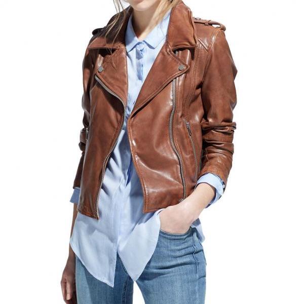 Women's Leather Jacket Handmade Motorcycle Solid Lambskin Leather Coat ...